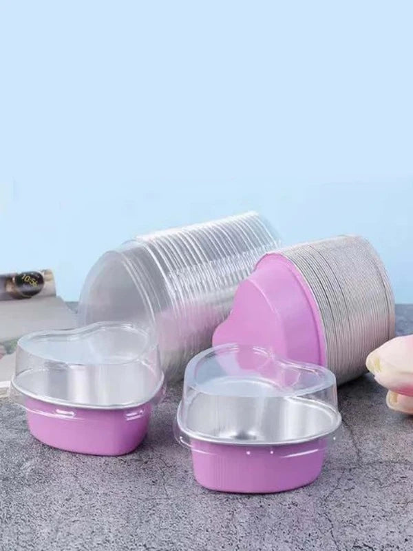 Baking Cups - Pink Foil Heart Cups with Lids - 10 Pack – Latorta