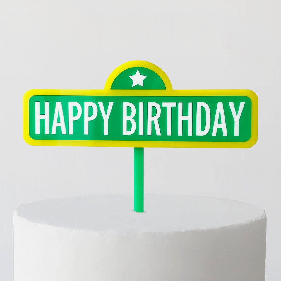 Cake Topper - Happy Birthday Sesame Street Sign (acrylic cake topper ...