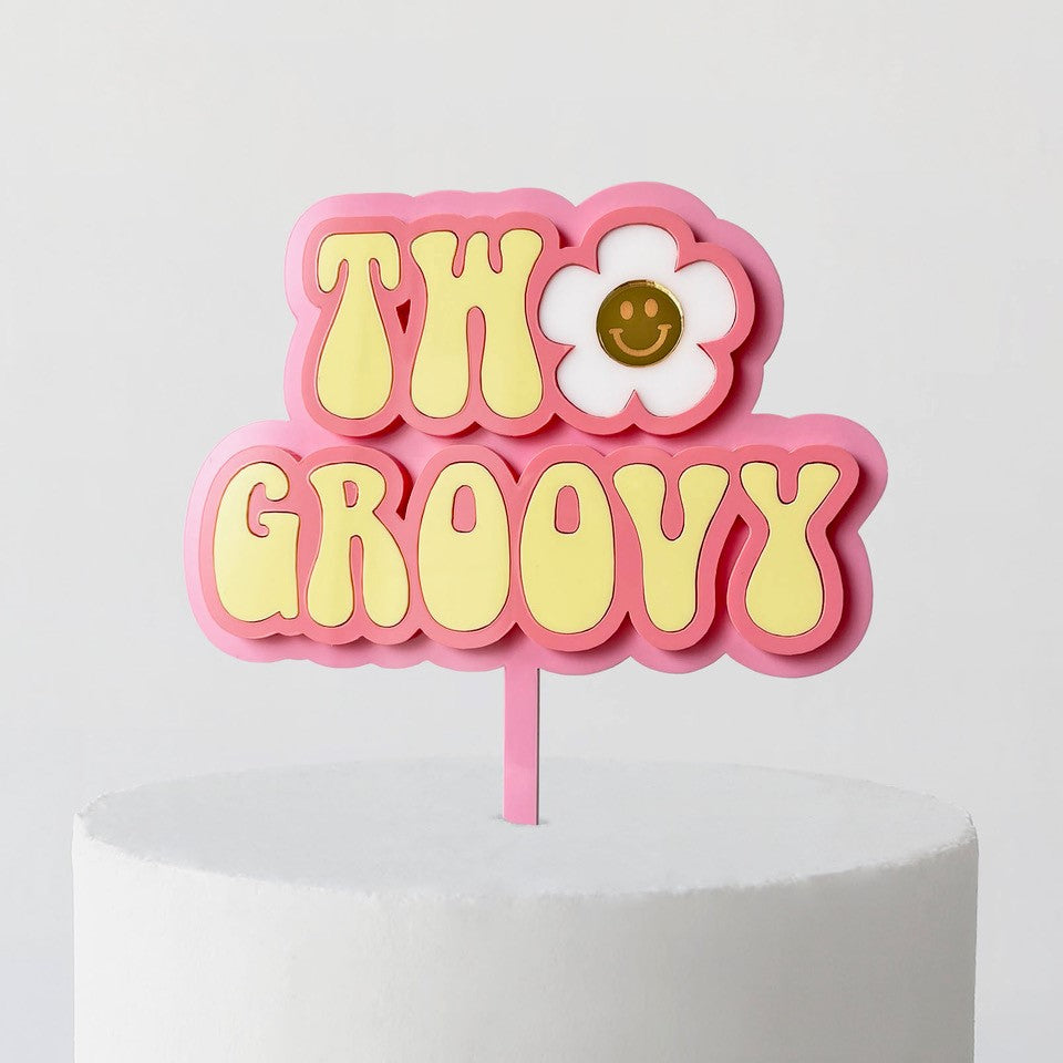Cake Topper - Two Groovy (Pink/Strawberry/Butter Acrylic Cake Topper ...
